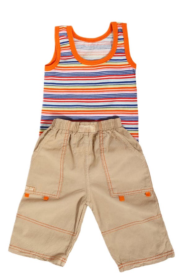 Child Girl Cotton Bright Summer Clothes Set Collage Isolated. Stock ...