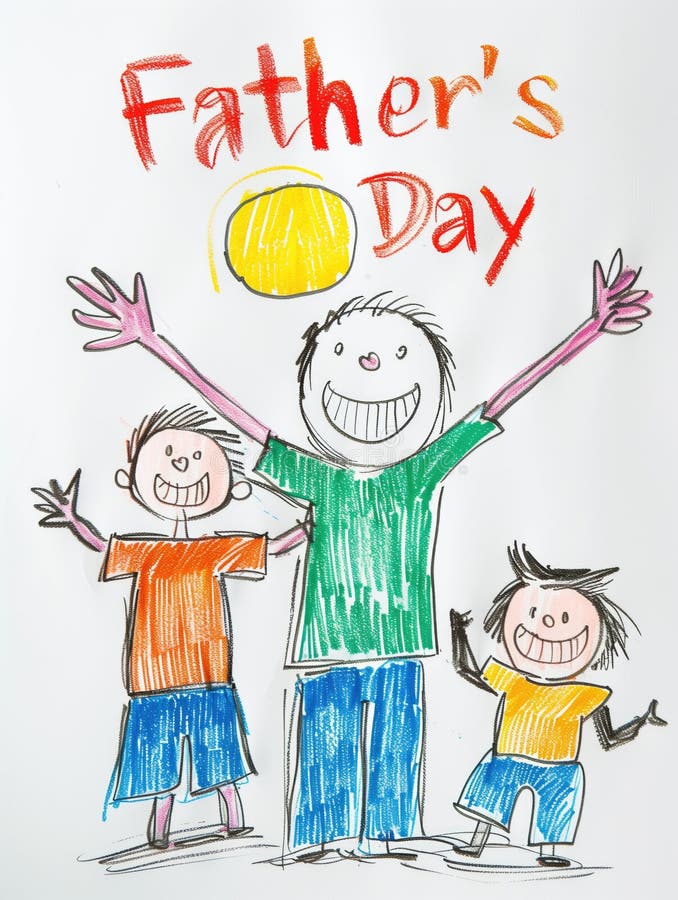 Children S Crayon Drawing of a Father and Two Kids with "Father S Day ...