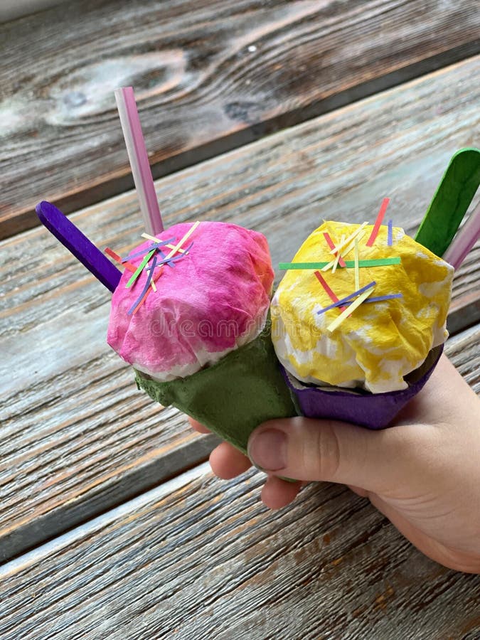 Children`s Creativity Ice Cream Cone, in Children`s Hands Stock Photo ...
