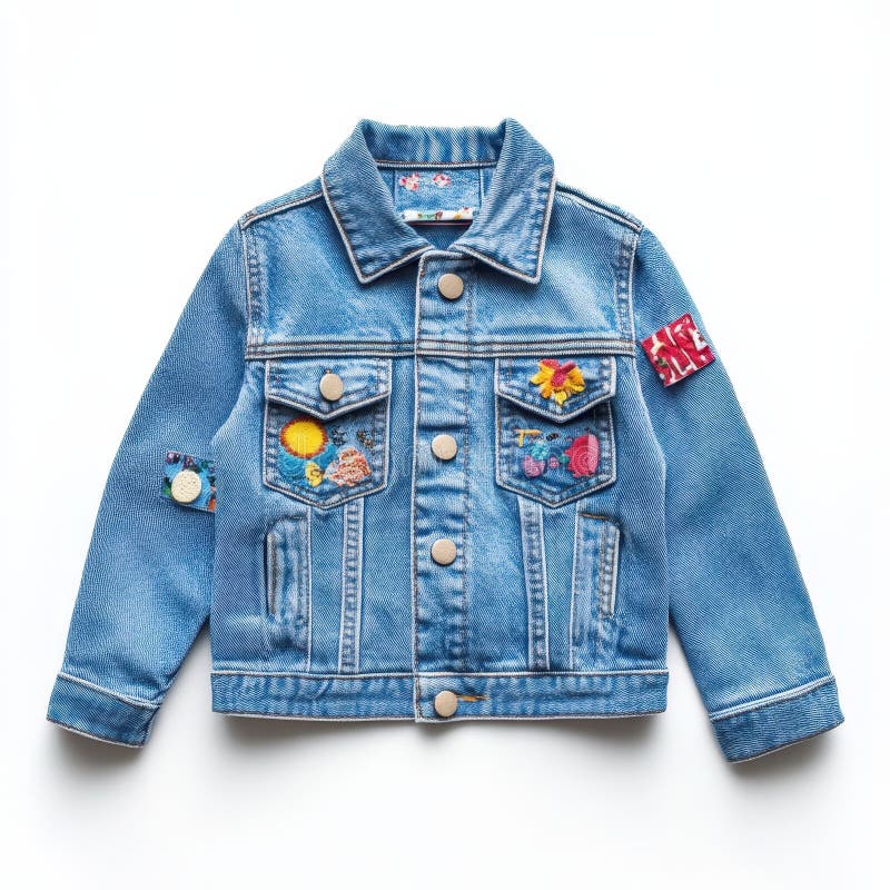 A Children S Denim Jacket Featuring Colorful Patches and a Classic ...