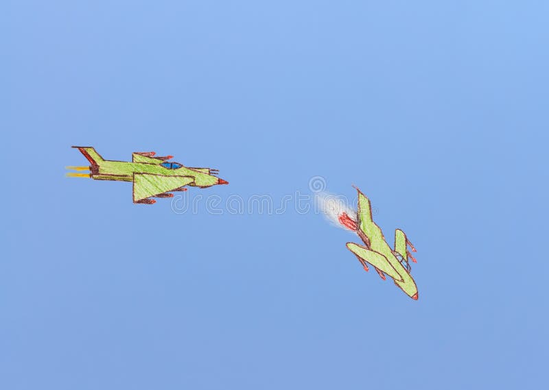 Children S Drawing of Air Fight Stock Image - Image of airplane ...