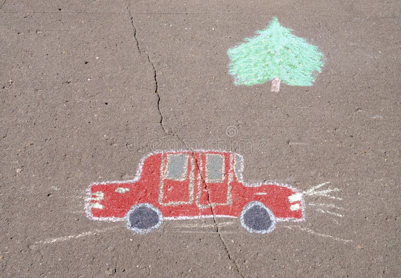 Children S Drawing with Chalk of Car Stock Image - Image of draw ...