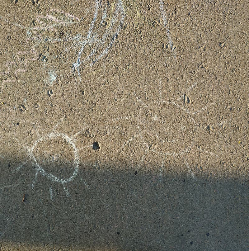 Children S Drawing with Chalk on the Pavement Close-up, the Sun and ...