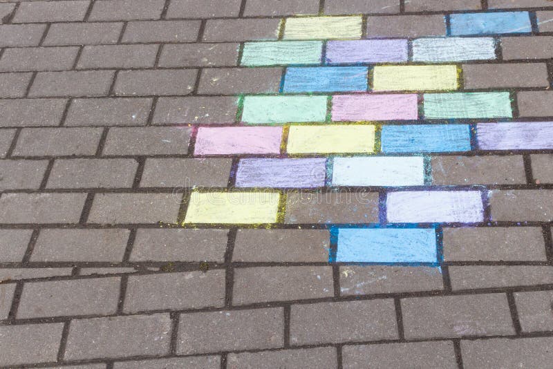 Children`s Drawing with Chalk on the Sidewalk Stock Photo - Image of ...