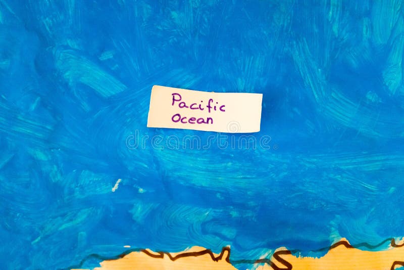 A Children`s Drawing Labeled As Pacific Ocean, Educational Material in ...