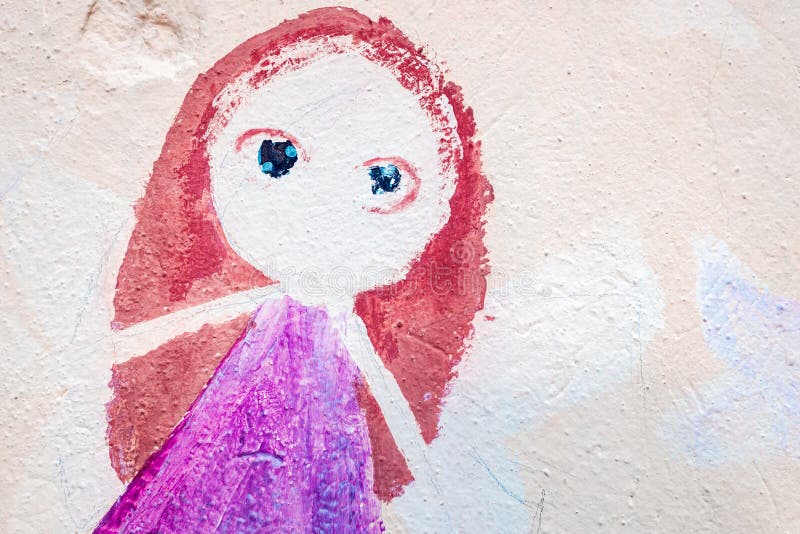 Children`s Drawing on the Wall of a Wall of a Pink Doll Stock Photo ...