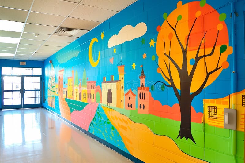 Children S Drawing on the Wall in the Children S Room of the School ...