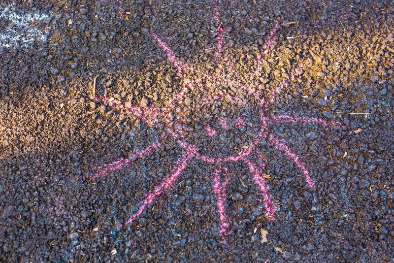 Children`s Drawings of Crayons on the Pavement Stock Image - Image of ...