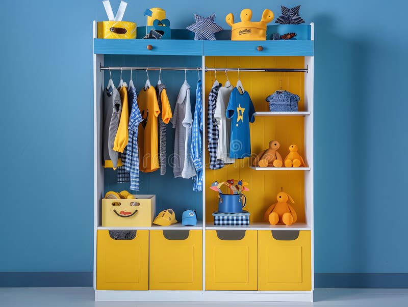Children S Dressing Closet with Blue and Yellow Attire Stock ...