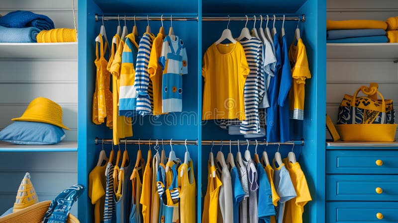 Children S Dressing Closet with Blue and Yellow Attire Stock ...