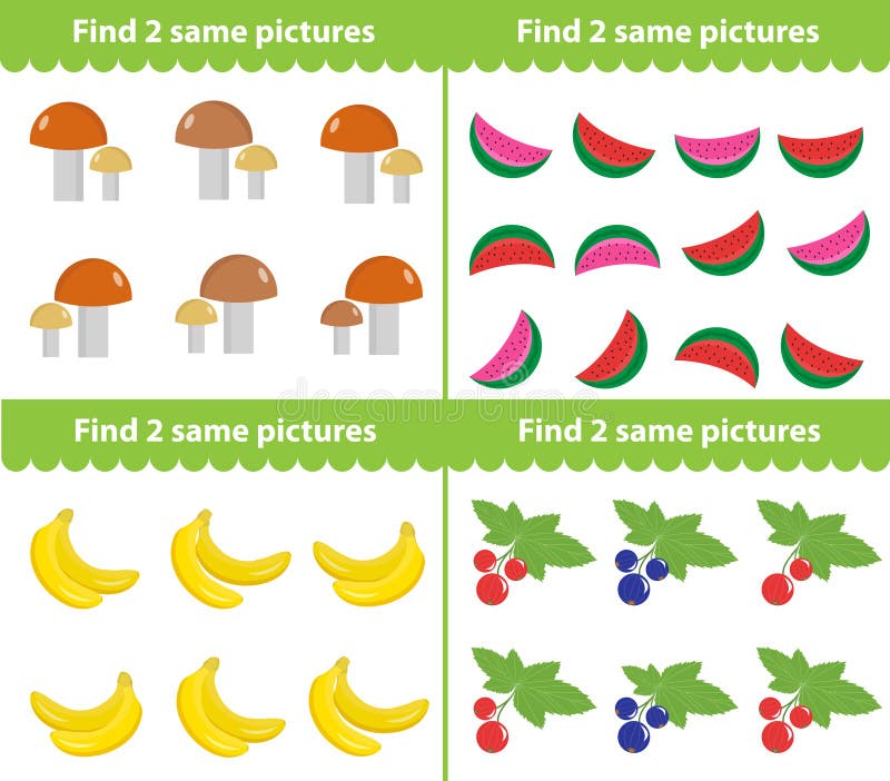 Children S Educational Game. Find Two Same Pictures. Vector ...