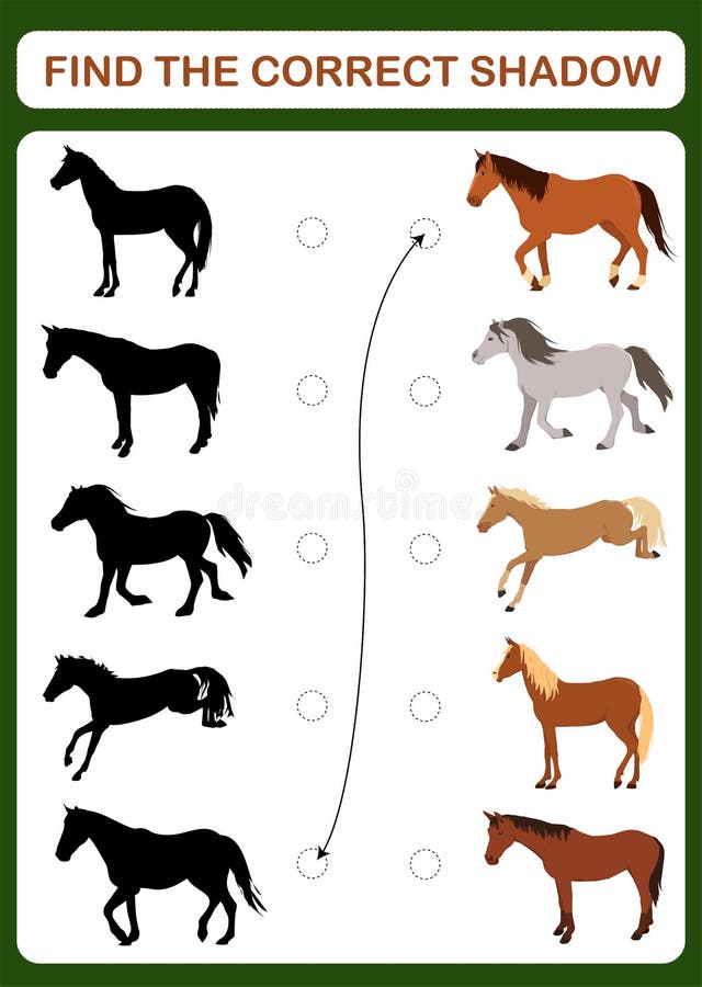 A Children`s Educational Game with Horses Called `find the Right Shadow ...