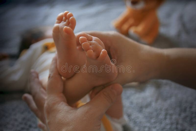 Children& X27;s Feet are Held by Adult Hands Stock Image - Image of ...