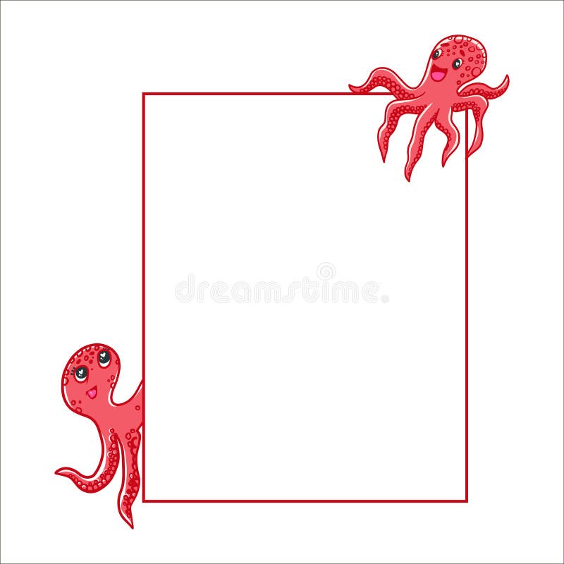 Cute red octopus smiling stock vector. Illustration of drawing - 242920213
