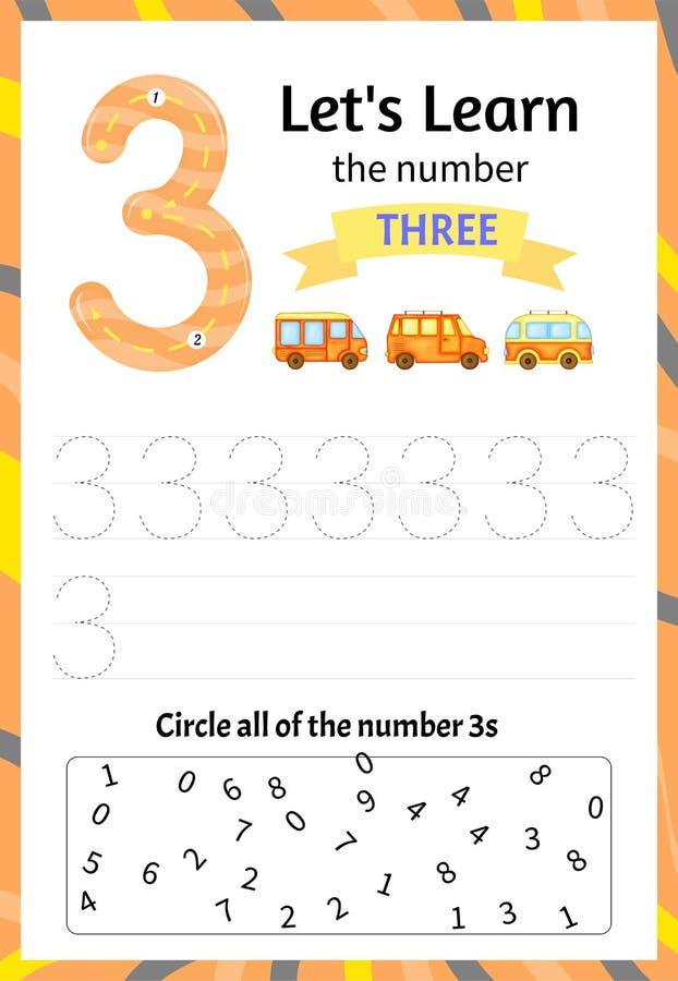 Children`s Game Let`s Learn the Number Three . Cartoon Style Stock ...