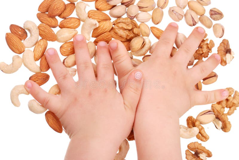 The Children S Hand Holds Nuts Stock Image - Image of child, dried ...