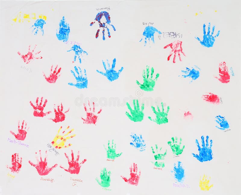 Children S Hand Prints on White Cloth Stock Image - Image of childrens ...