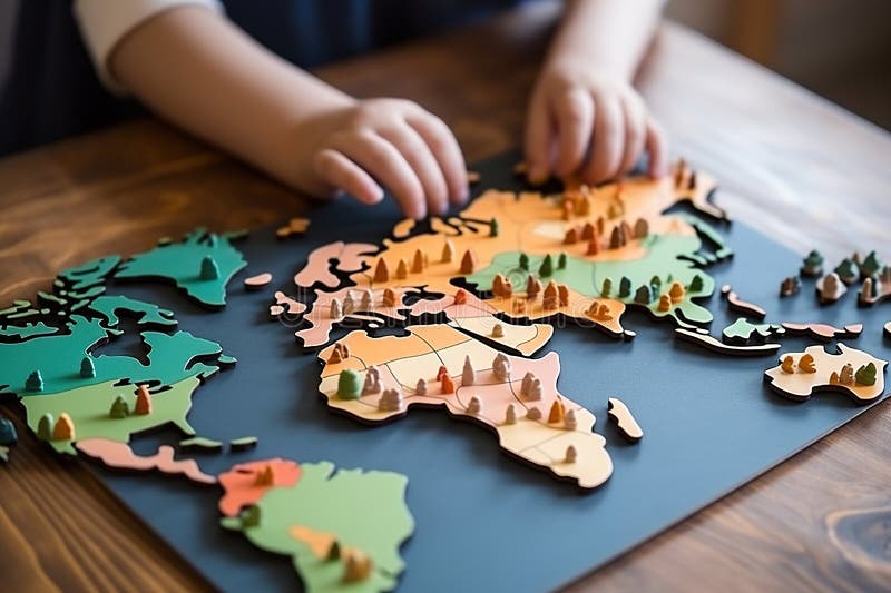 Children& X27;s Hands Assemble a Wooden Puzzle in the Form of a World ...