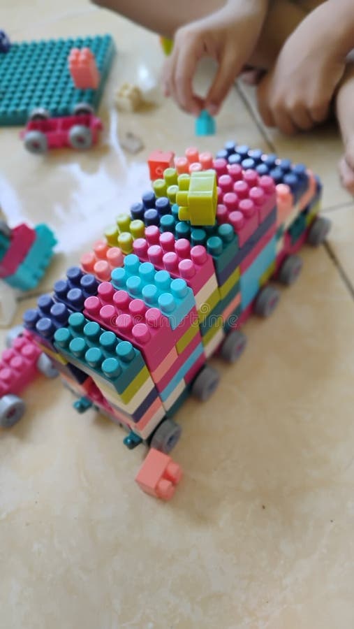 Childer are Playing with Building Blocks Stock Photo - Image of party ...