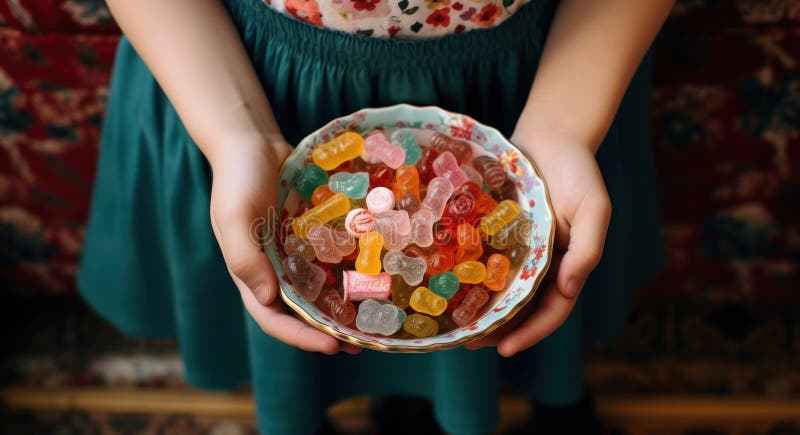 Children& X27;s Hands Holding a Large Bowl of Candy Stock Illustration ...