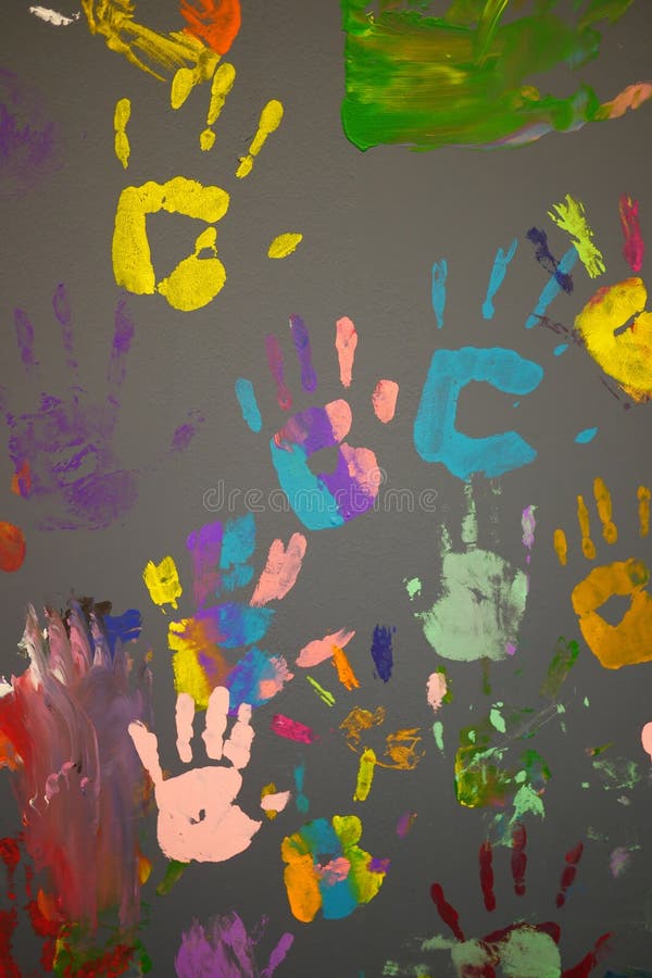 Children S Hands Marks on Wall Stock Image - Image of green, artist ...