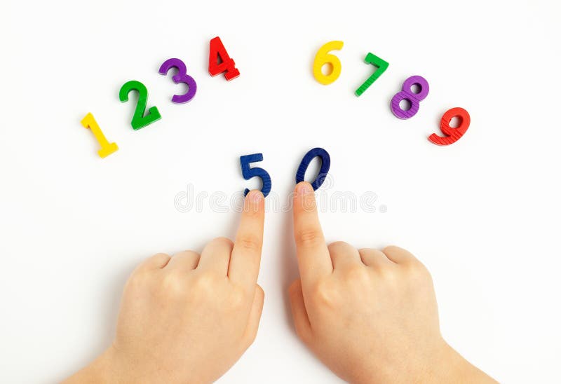 Children& X27;s Hands Move Numbers on a White Table. Learning Colors ...