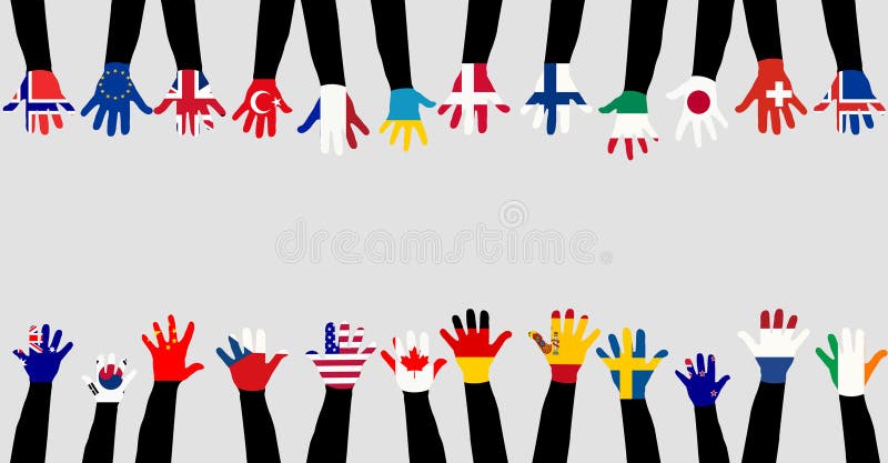 Children S Hands Painted in the Colors of the World Flags Stock Vector ...