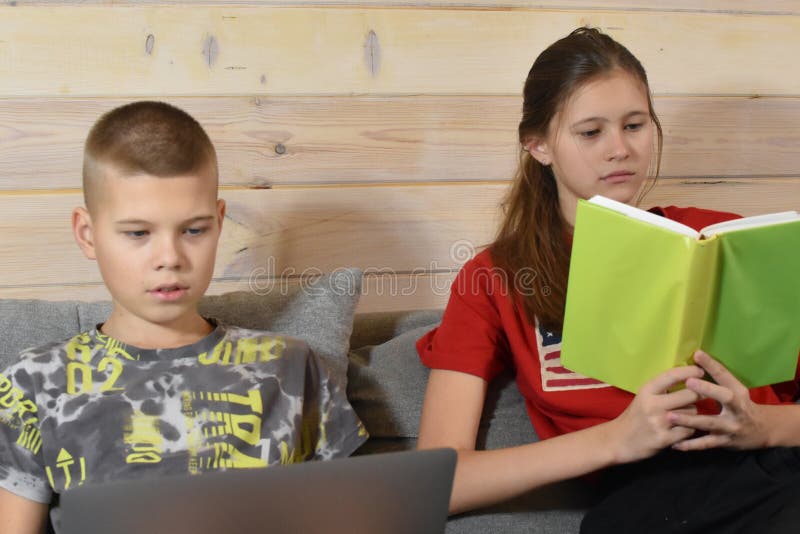 Children`s Home Schooling. Happy Children Learn Remotely in Home Stock ...