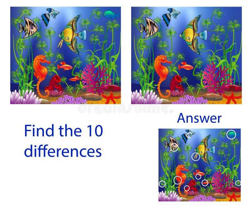 Fish Cartoon: Spot 5 Differences! Stock Illustration - Illustration of ...