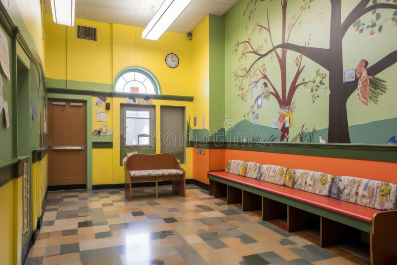Children S Library, with Colorful Murals and Reading Nooks Stock ...