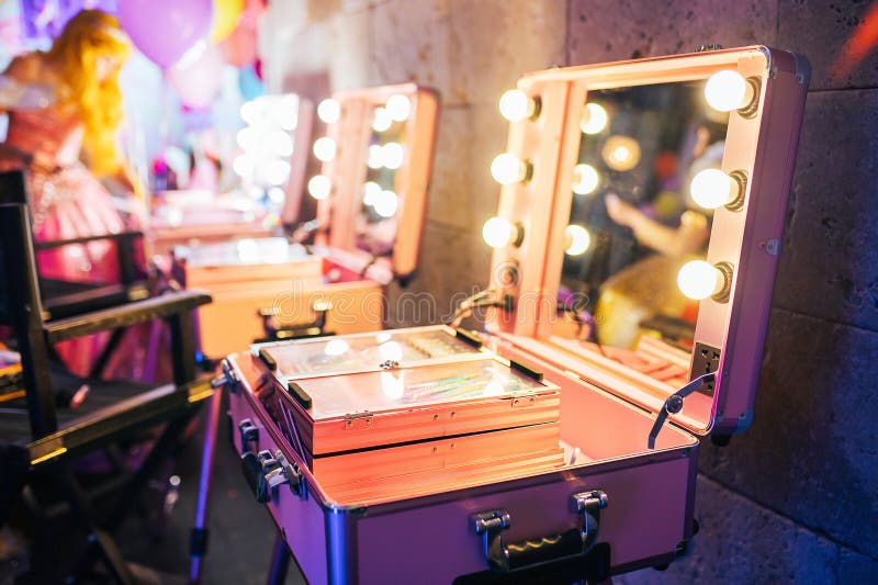 Cosmetic Set on Portable Dressing Table with Lights Stock Image - Image ...