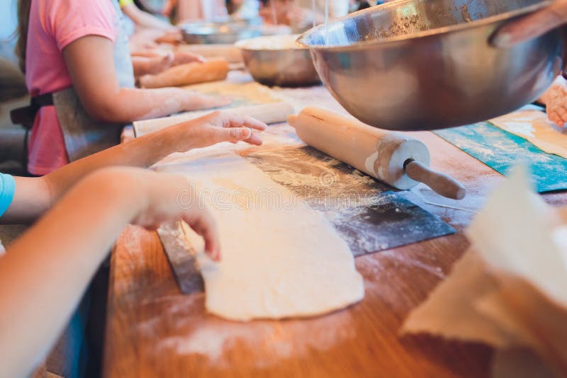 Children& X27;s Master Class in Cooking Pizza Flour. Stock Image ...