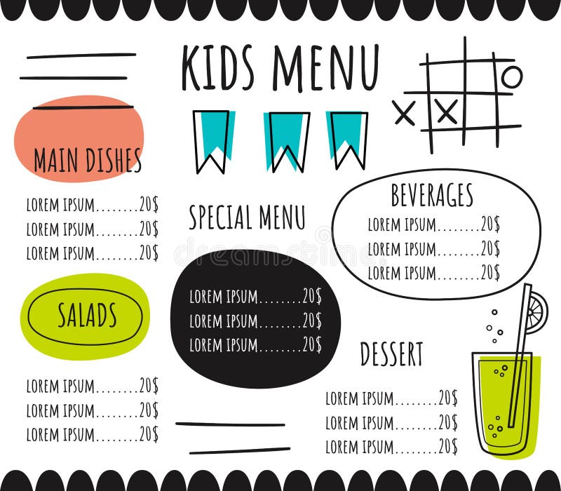 Children`s Menu in a Hand-drawn Style. Cross-zero. Lemonade Stock ...