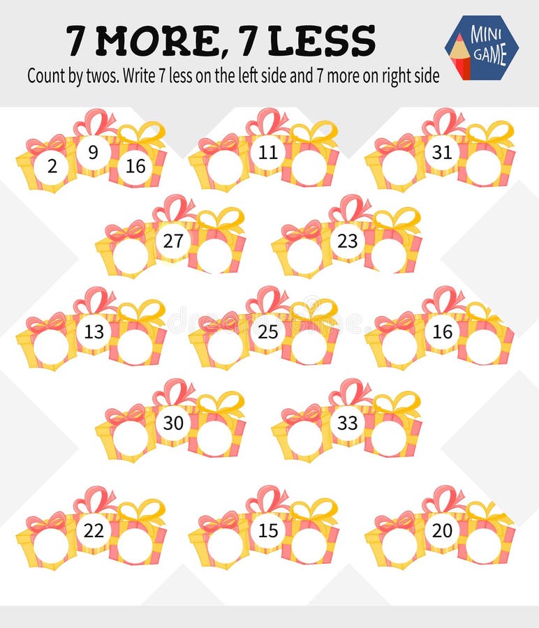 Children S Mini-game 7 More, 7 less. Cartoon Style Stock Vector ...