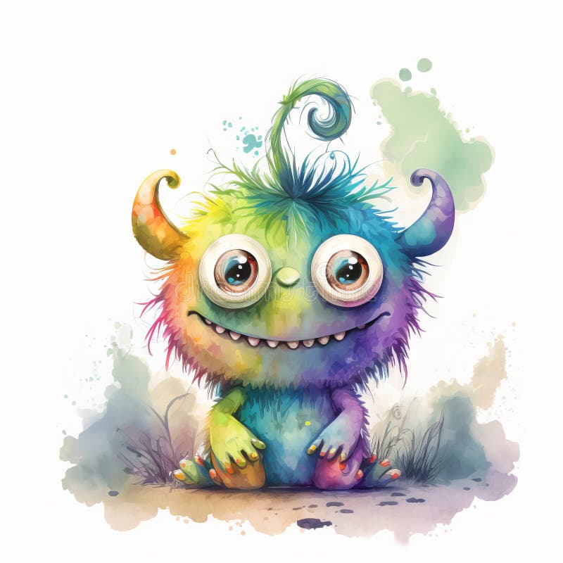 Children S Monster Stylization Drawing on Paper Painted in Watercolor ...