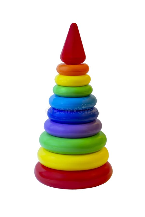 Children`s Plastic Toy Pyramid in a Packing Grid on a White Background ...