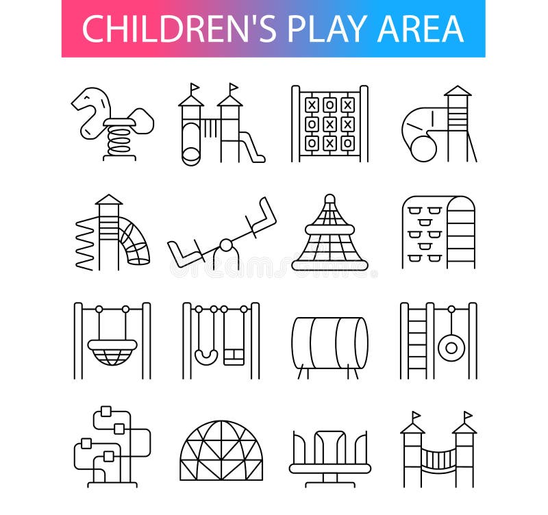 Children`s Play Area, Icons Set Stock Vector - Illustration of bouncy ...
