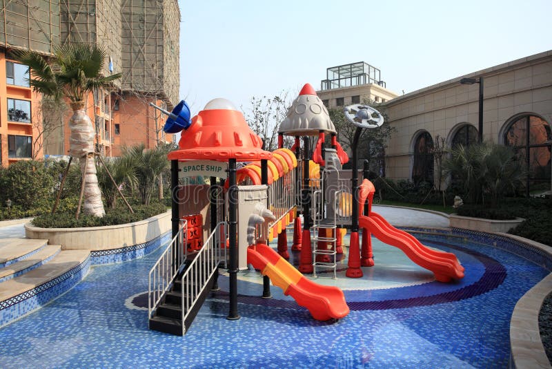 Children S Play Area in a Pool Stock Image - Image of slide, climbing ...