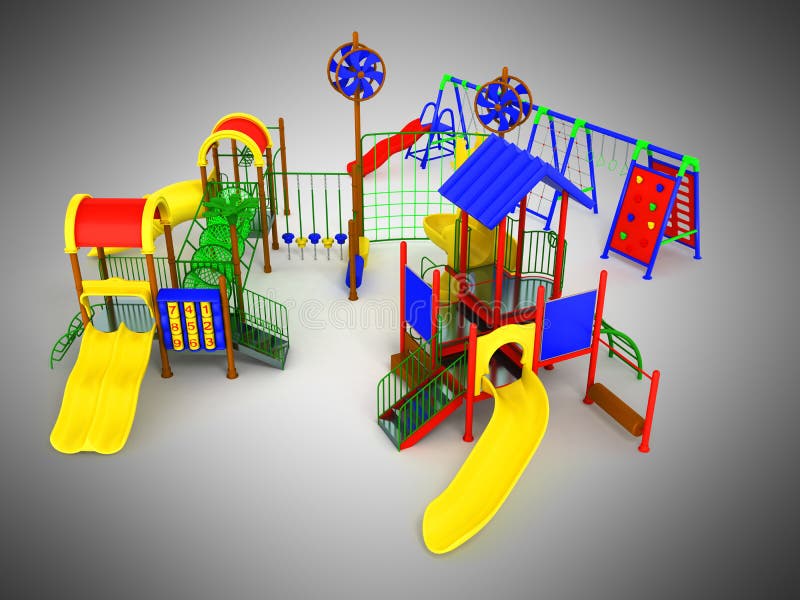 Children`s Play Complex 3d Render on White Background Stock ...