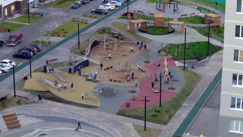 Children`s Play Complex in the Russian Courtyard from a Great Height ...