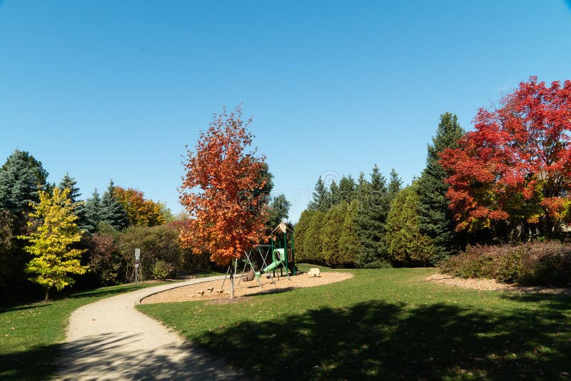 Children`s Playground among Colorful Autumn Trees Stock Image - Image ...