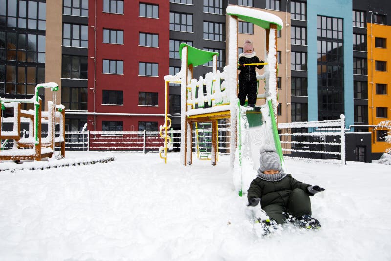 Children& X27;s Playground Covered with Snow in Winter Stock Image ...