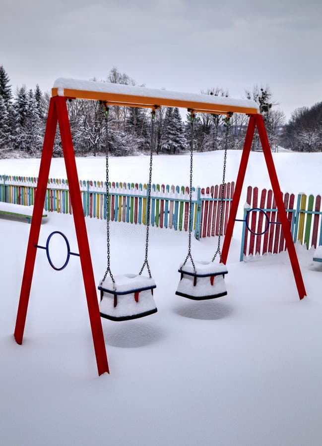 Children`s Playground Covered with Snow Stock Photo - Image of city ...