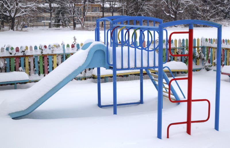 Children`s Playground Covered with Snow Stock Image - Image of game ...