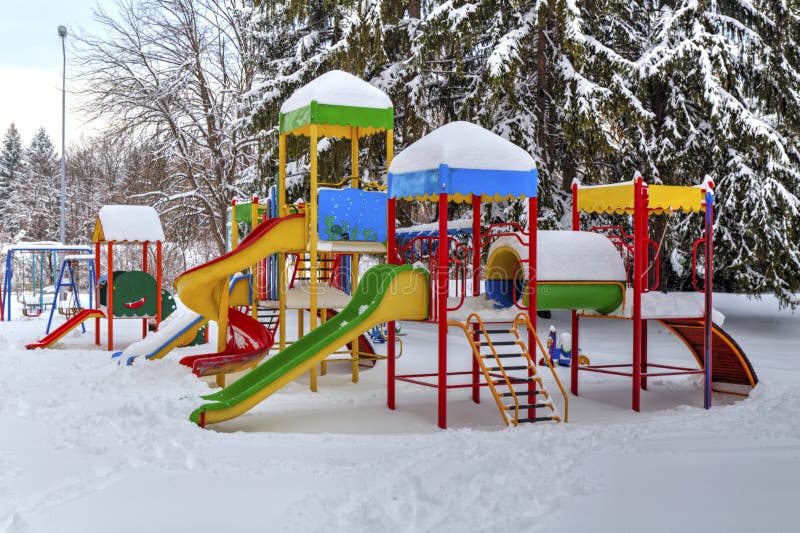 Children`s Playground Covered with Snow Stock Photo - Image of ...