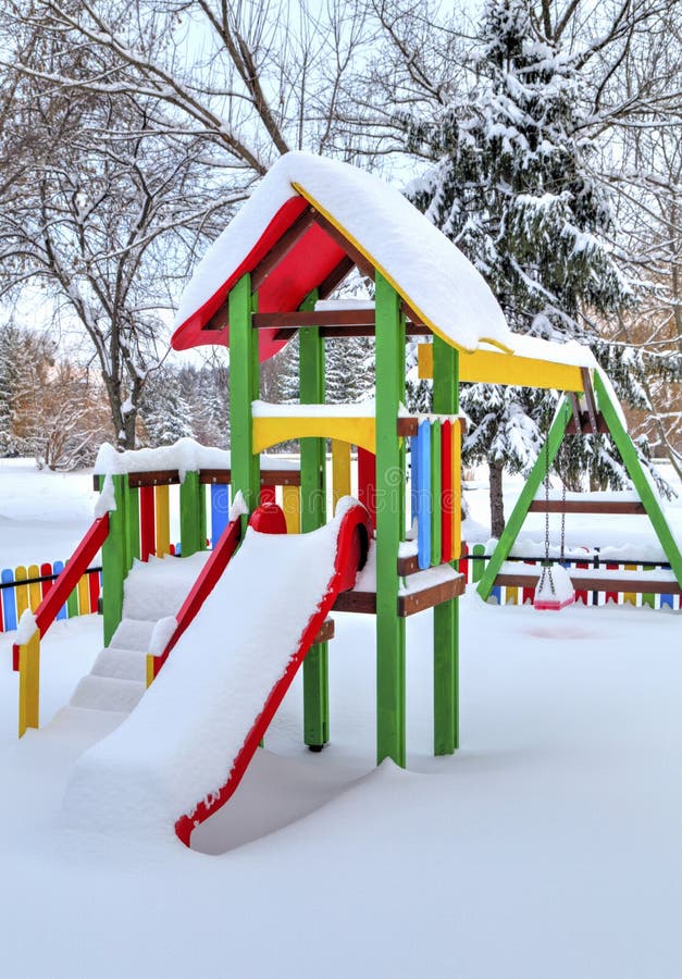 Children`s Playground Covered with Snow Stock Image - Image of cold ...