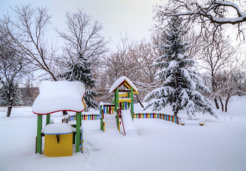 Children`s Playground Covered with Snow Stock Photo - Image of cold ...