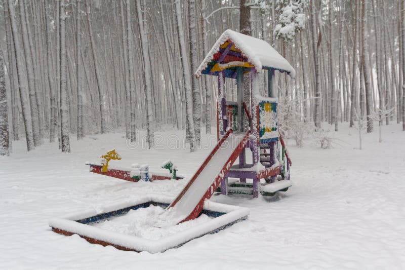 Children`s Playground Covered with Snow Stock Photo - Image of ...