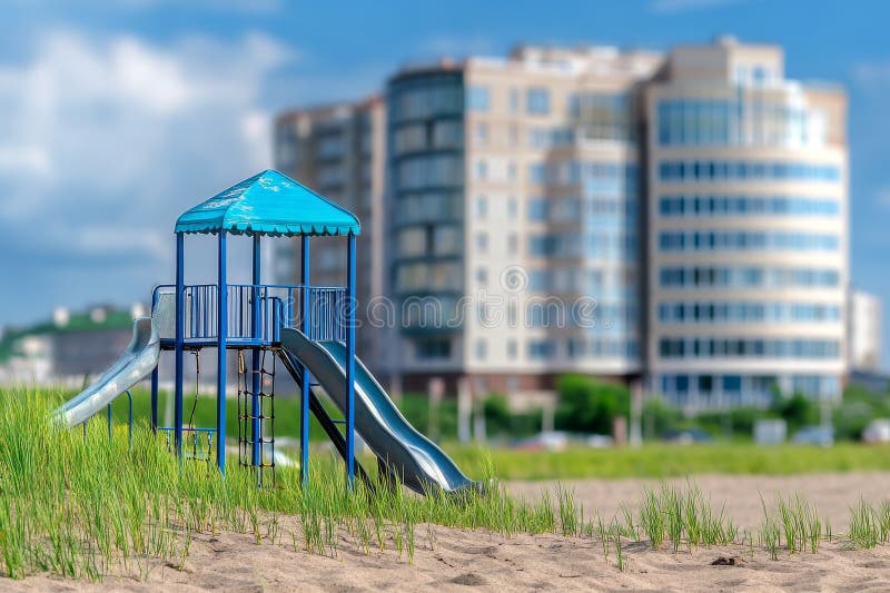 This Children S Playground is Equipped with a Multicolored Structure ...