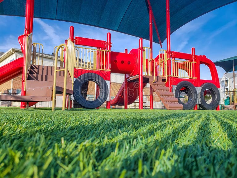 Children S Playground in the Form of a Red Fire Engine with Artificial ...